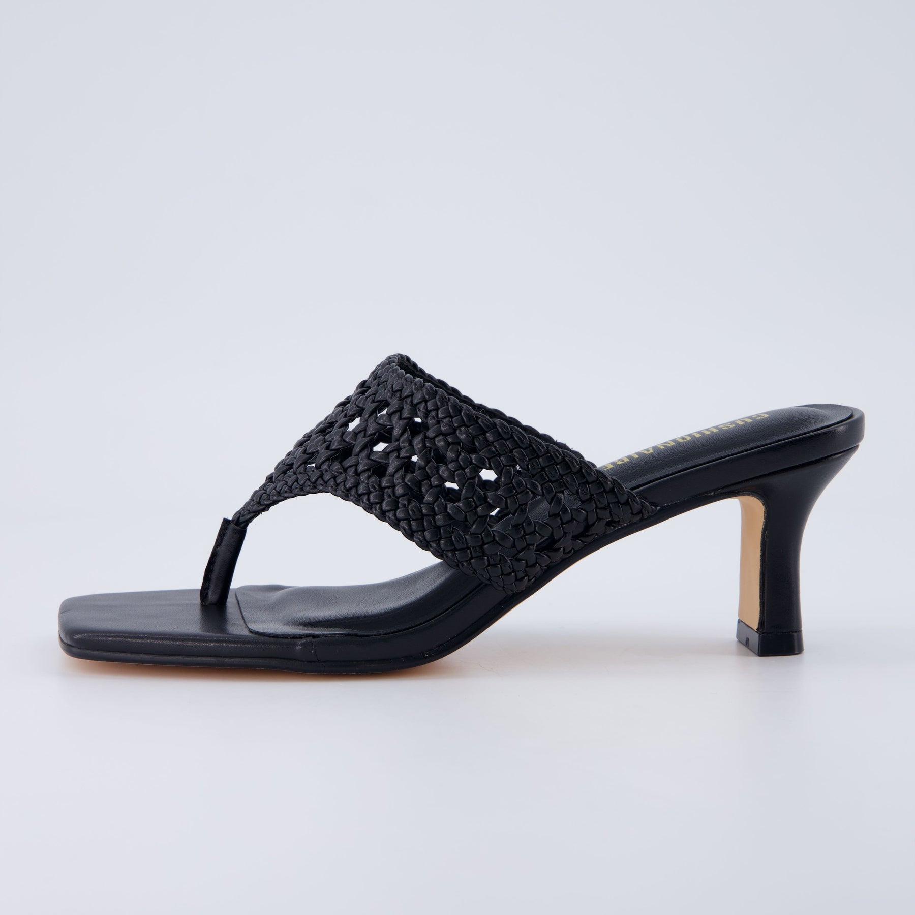 Cushionaire Sprite Flared Kitten Heels for Women, Square Toe Thong ...